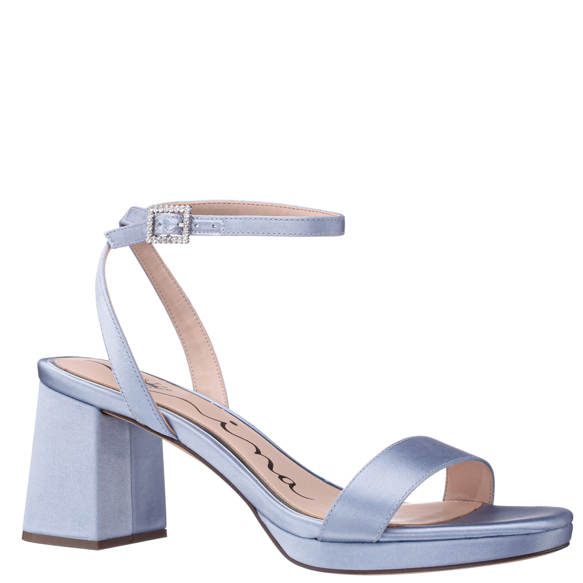 Womens Bergen Blue Satin Block-Heel Platform Sandals | Nina Shoes