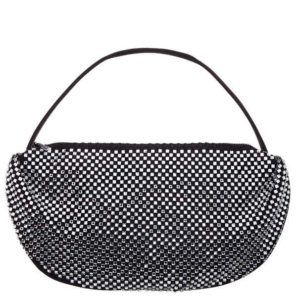 Cally Black Half Moon Crystal Netting Bag | Nina Shoes