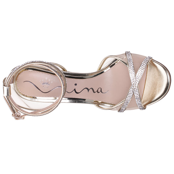 Womens Daniela Platino Metallic Foil High-Heel Evening Sandal | Nina Shoes