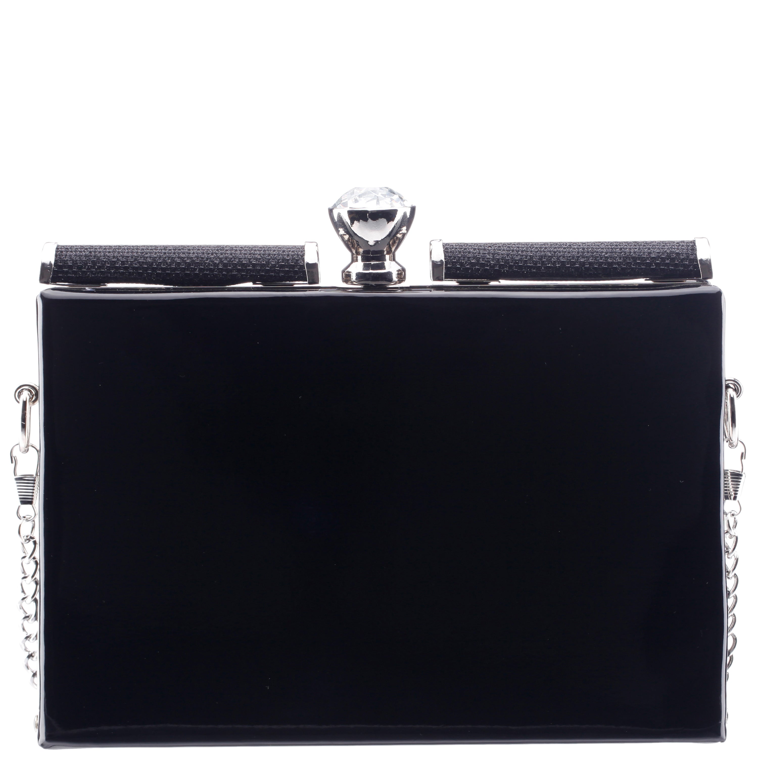 Womens Darby Black Crystal Patent PU Frame Clutch | Nina Shoes