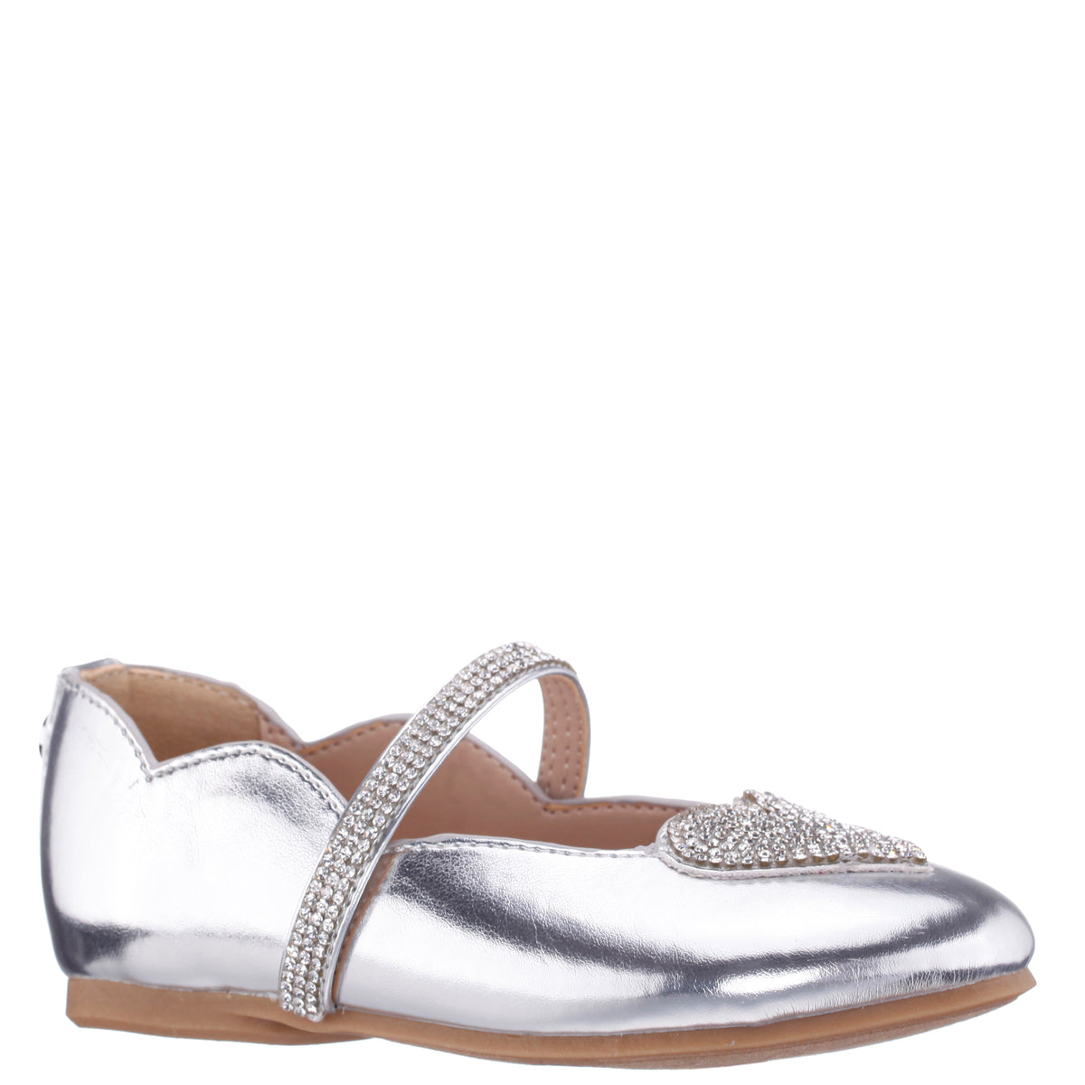 Girls Diaz Silver Metallic Ballet Flats with Rhinestones | Nina Shoes