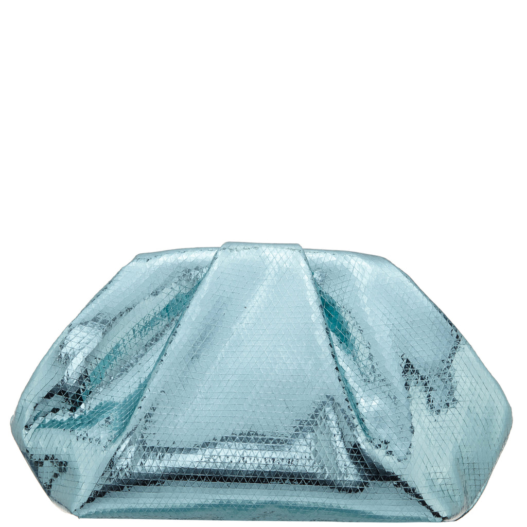Eva Sea Green Metallic Pleated Frame Clutch | Nina Shoes