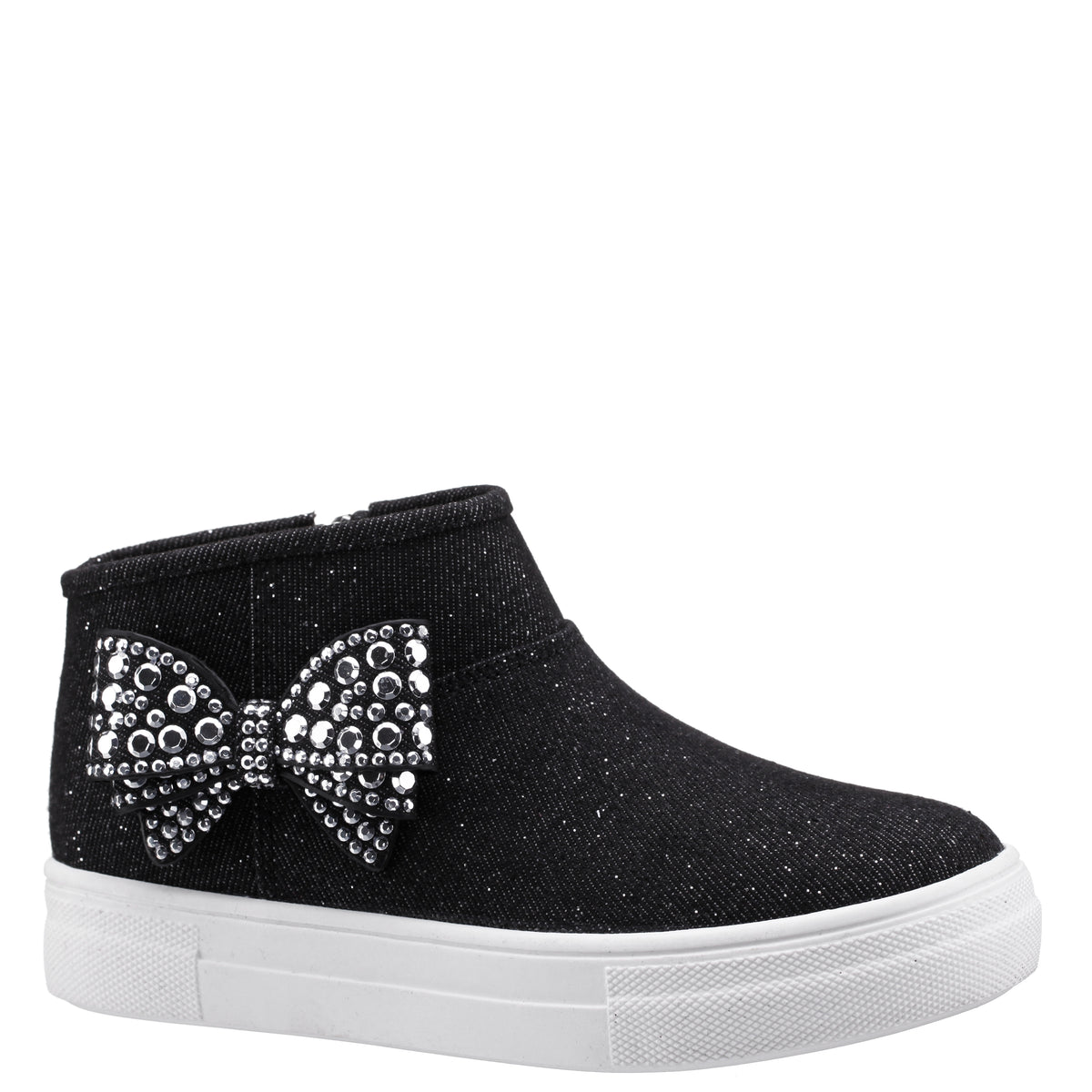 Girls Gwenny Black Denim Glitter High Top Zip Sneaker | Nina Shoes