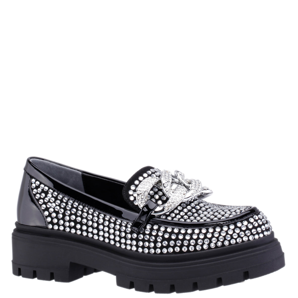 Girls Halina Black Patent Rhinestone Loafer | Nina Shoes