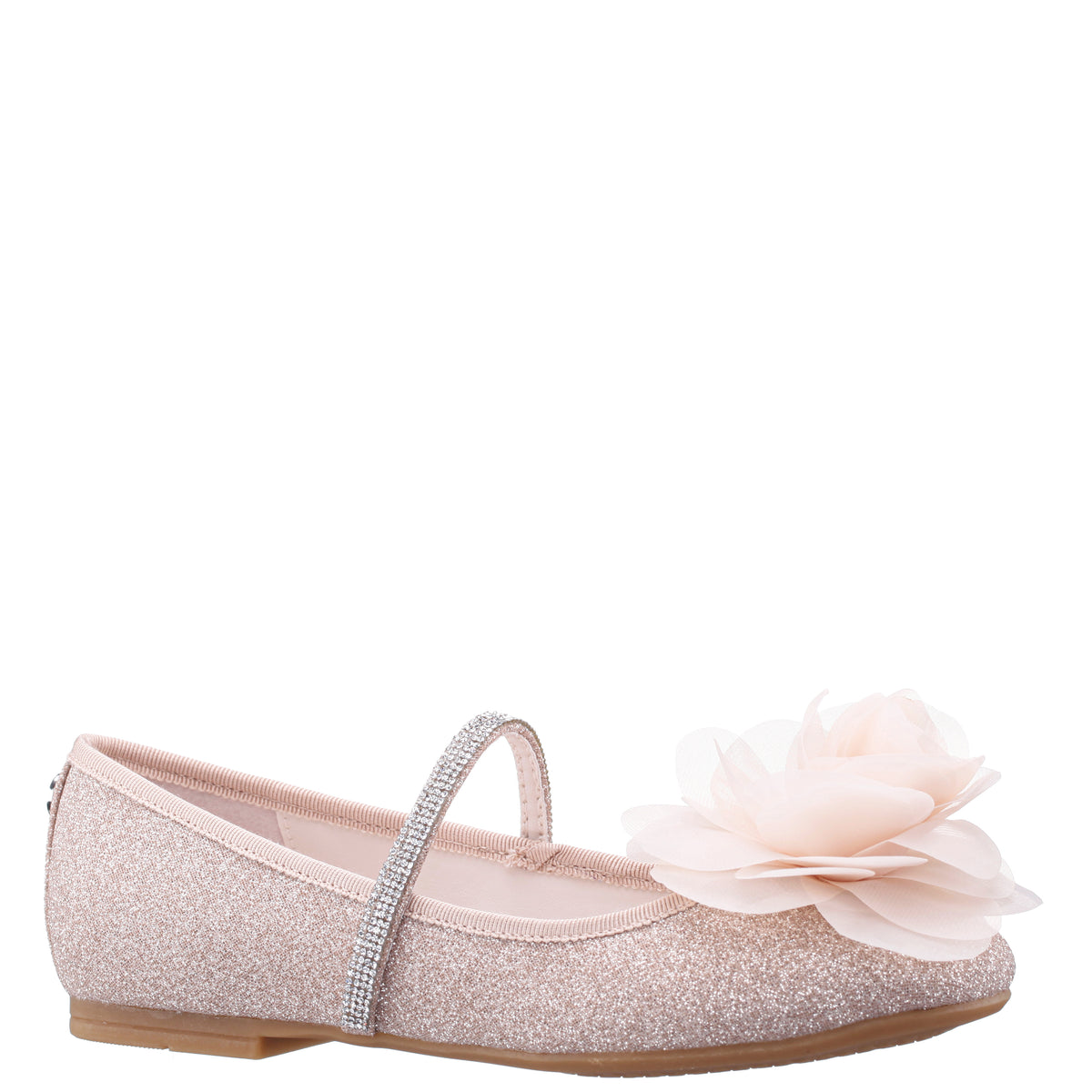 Girls Jory Beige Shimmer Flower Ballet Flats | Nina Shoes