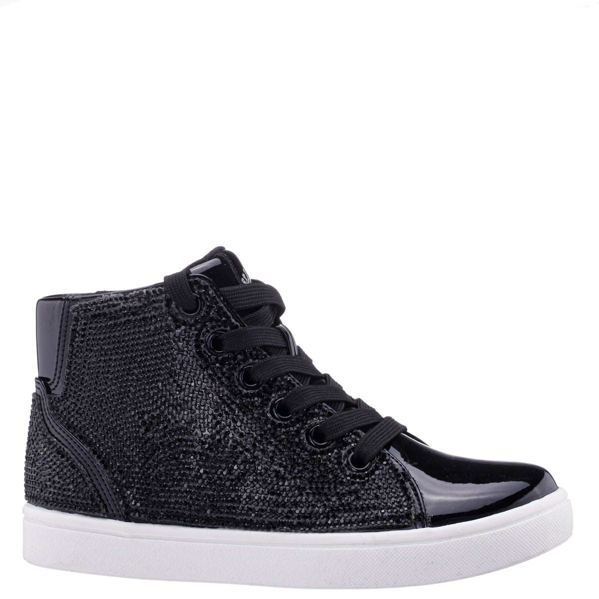 Girls Kula Black Crystal Side Zip High Top Sneakers | Nina Shoes