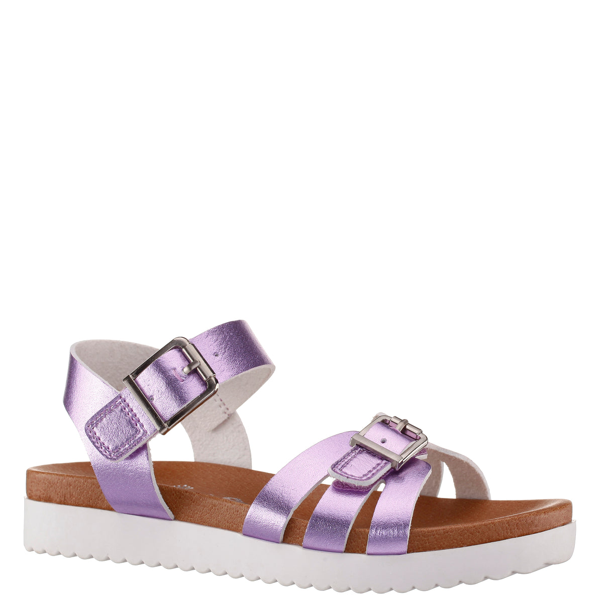 Girls Lacey Purple Metallic Adjustable strap Sandals | Nina Shoes