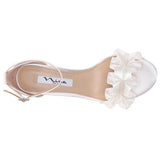 Womens Lisa Ivory Satin W/Ruffle Detail Mid Heel Sandal | Nina Shoes