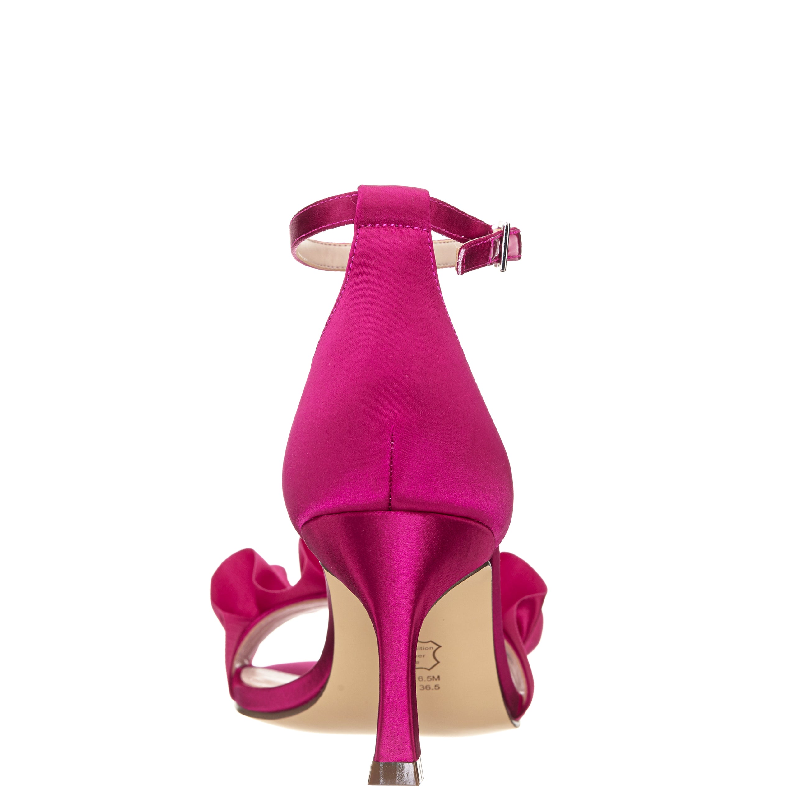 Womens Lisa Pink Satin with Ruffle Mid Heel Sandals with Ankle-Strap ...