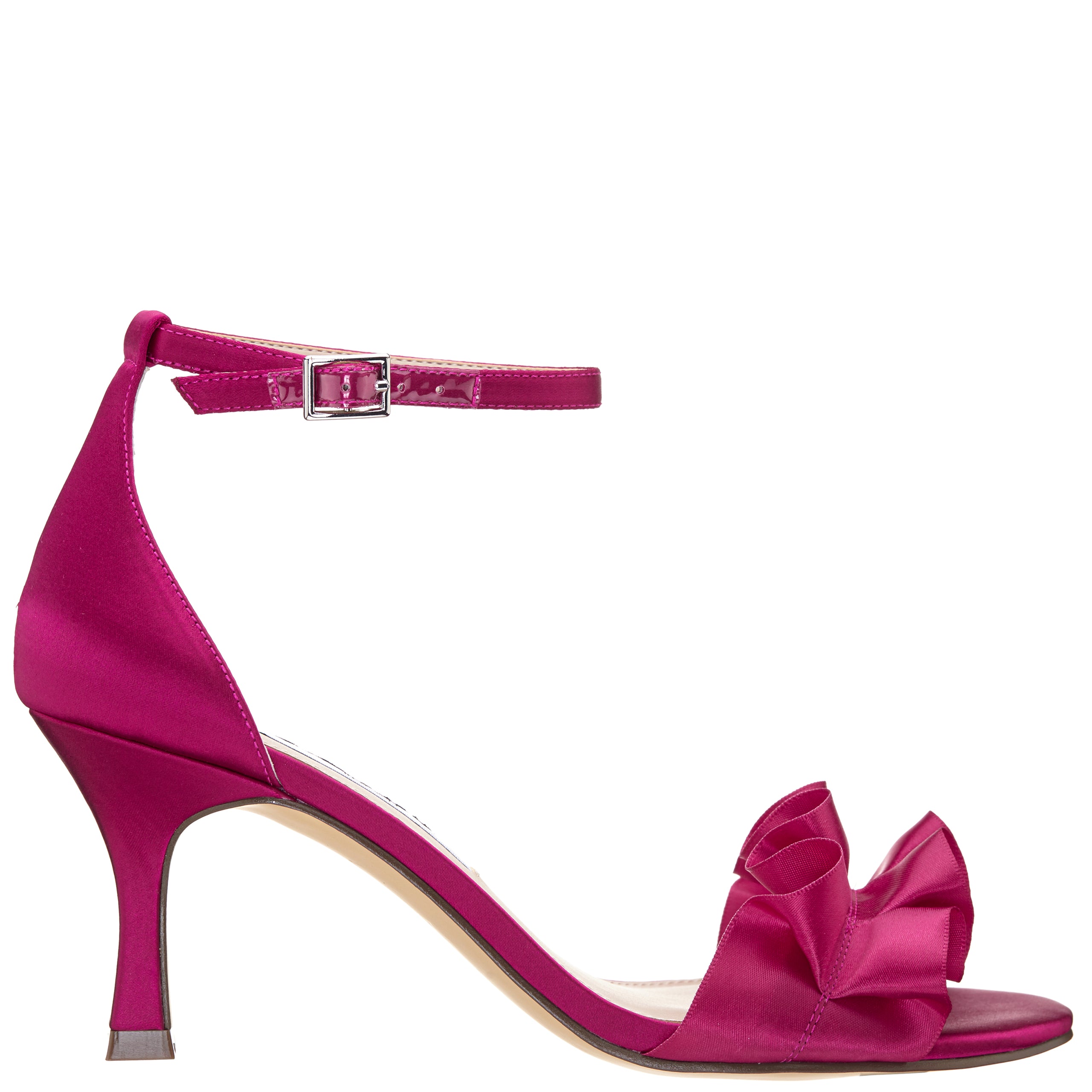 Womens Lisa Pink Satin with Ruffle Mid Heel Sandals with Ankle-Strap ...