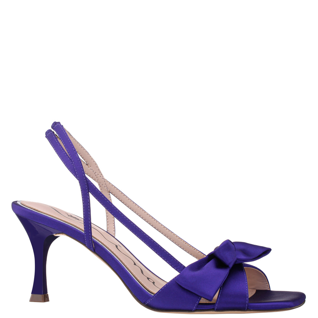 Womens Lizette Midnight Plum Satin Bow Mid-Heel Sandal | Nina Shoes