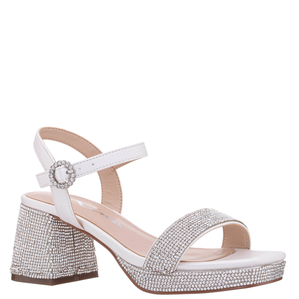 Girls Marysol White Rhienstone Platform Dress Sandals | Nina Shoes