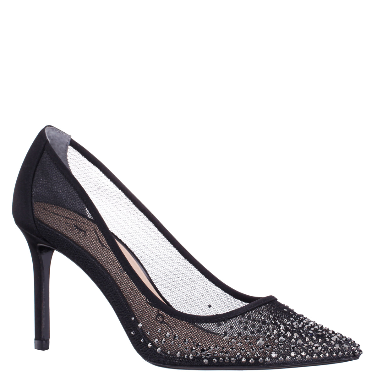 Womens Nalia Black Mesh with Faceted Crystals High-Heel Pumps | Nina Shoes
