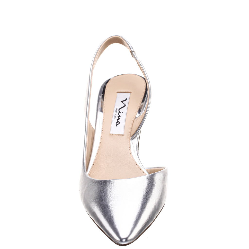 Womens Nina60s Silver Metallic Suedette Pump Pointed-Toe Mid-Heel ...