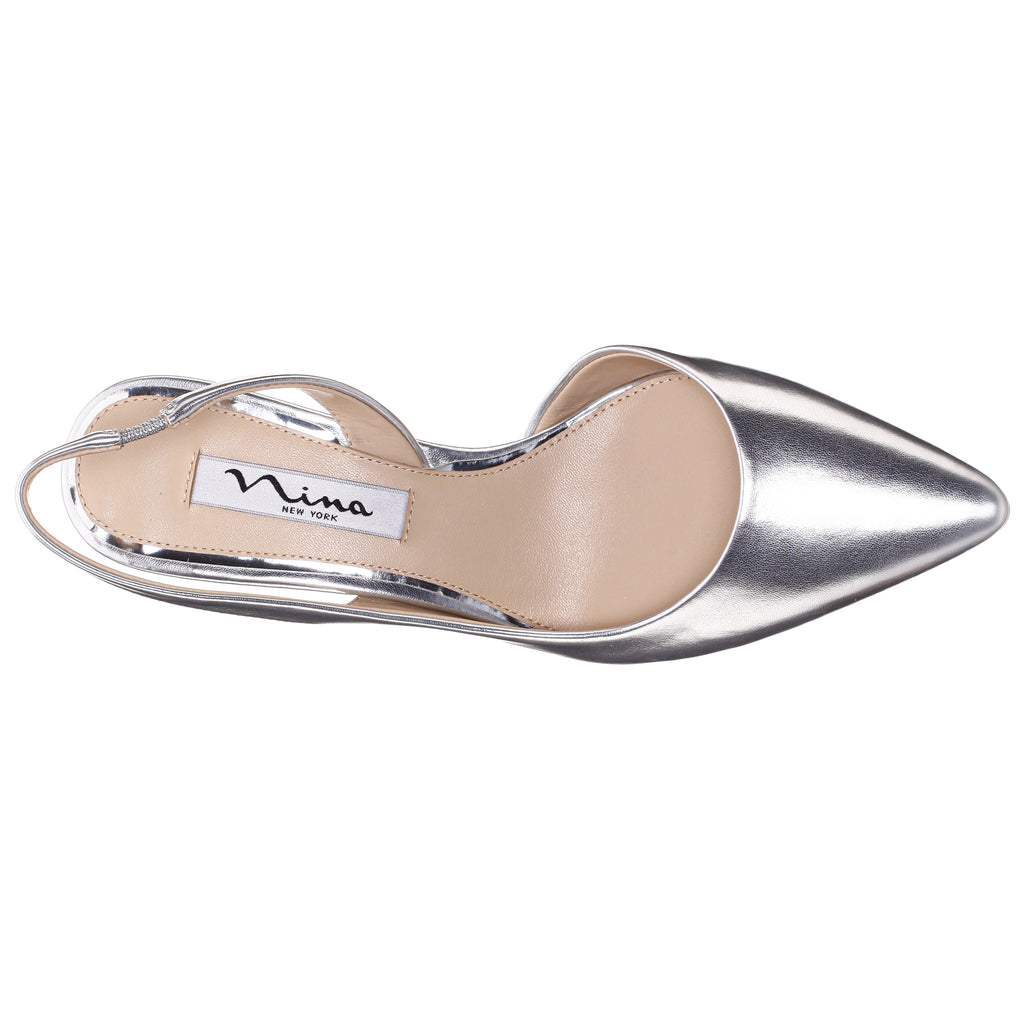 Womens Nina60s Silver Metallic Suedette Pump Pointed-Toe Mid-Heel ...