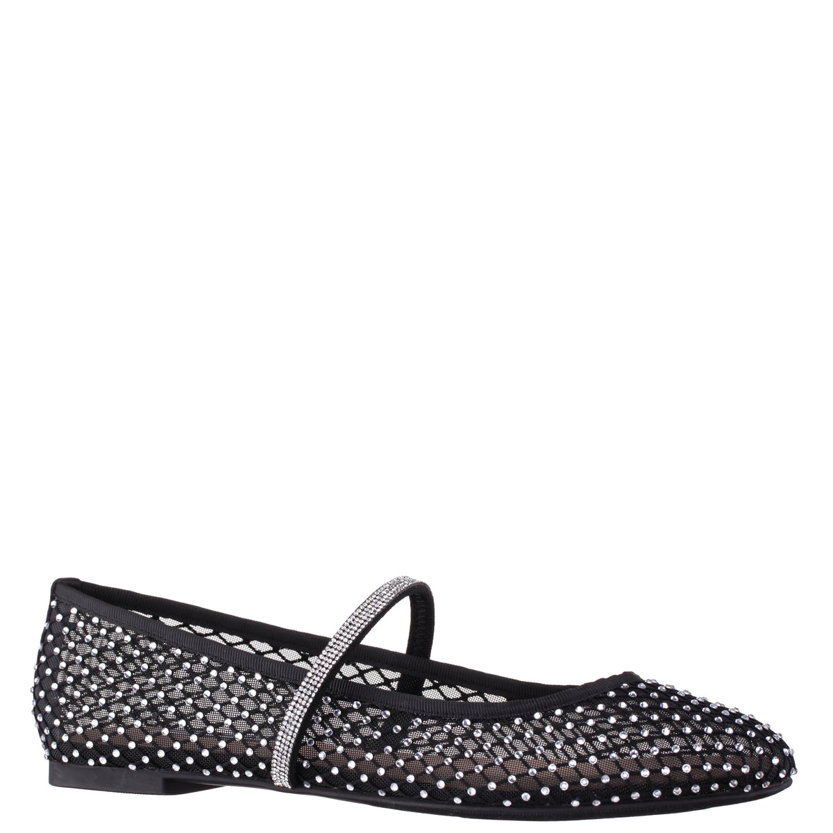 Womens Peggy Black Mesh with Clear Rhinestones Ballet Flats with ...