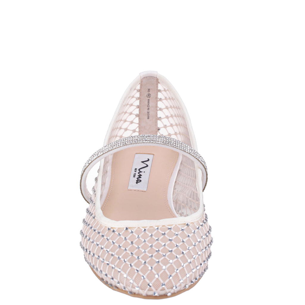 Women's Peggy Ivory Mesh With Rhinestone Ballerina Flat | Nina Shoes