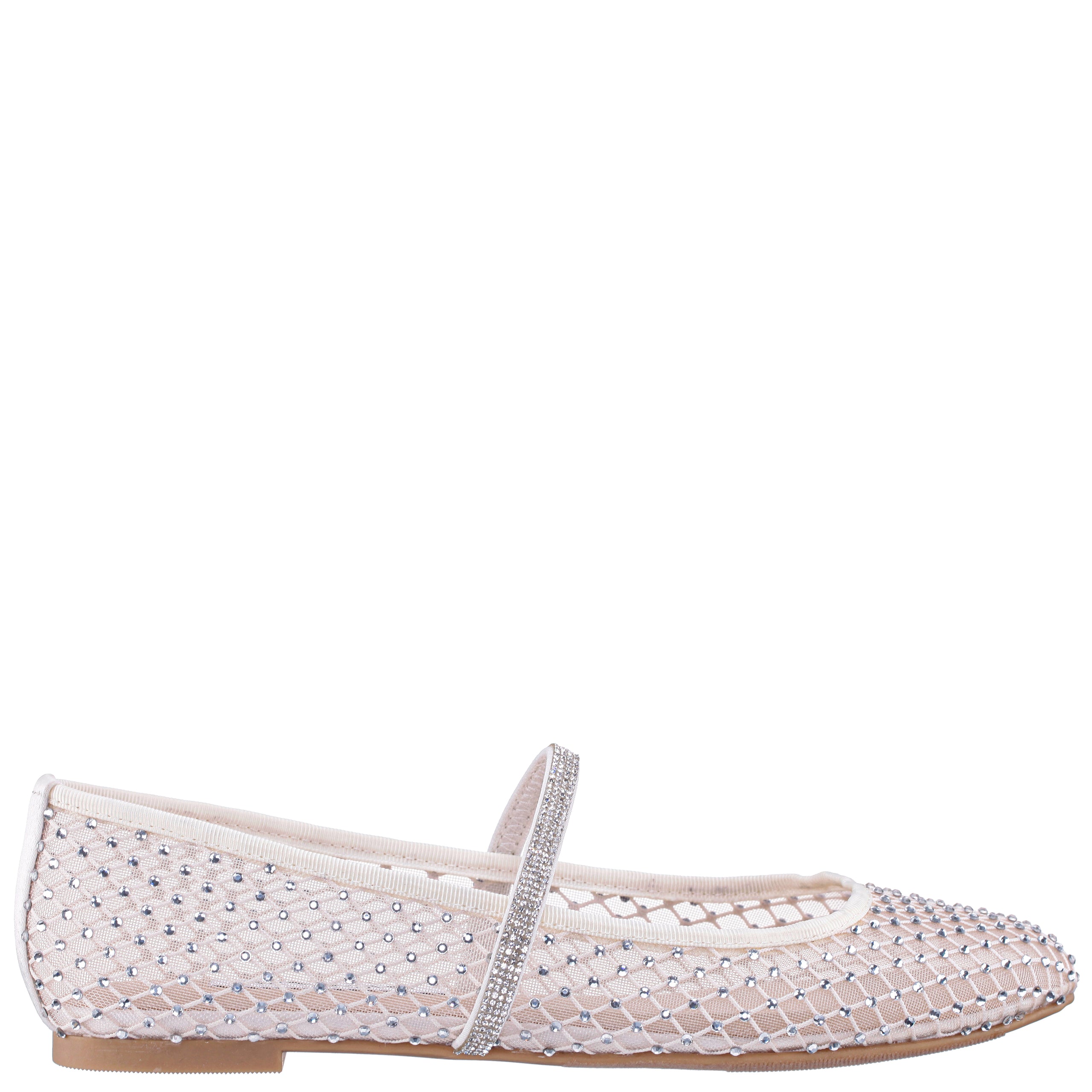 Womens Peggy White Mesh with Clear Rhinestones Ballet Flats with ...