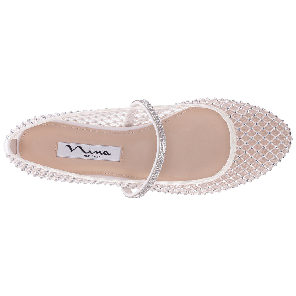 Women's Peggy Ivory Mesh With Rhinestone Ballerina Flat | Nina Shoes