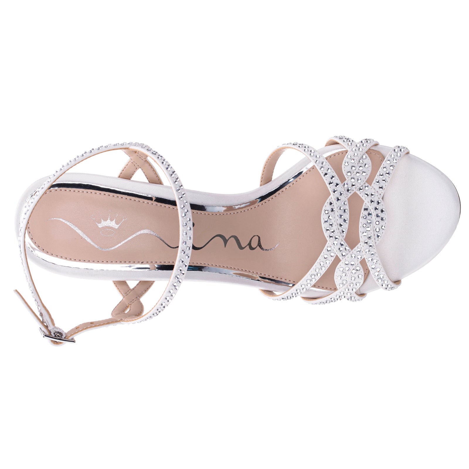 Womens Rosa White Satin with Clear Crystals High-Heel Platform Sandals ...