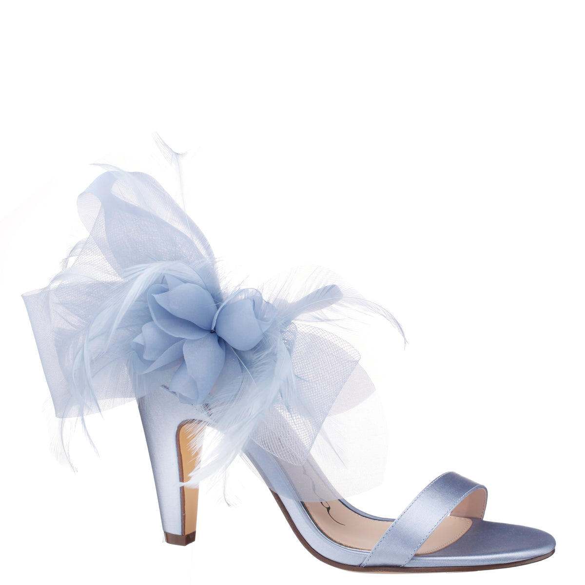 Womens Sheryl Blue Satin, Chiffon and Feathers Block-Heel Sandals with ...