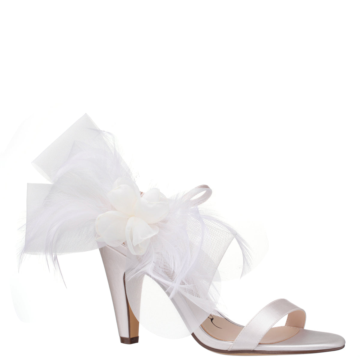 Womens Sheryl White Satin, Chiffon and Feathers Block-Heel Sandals with ...