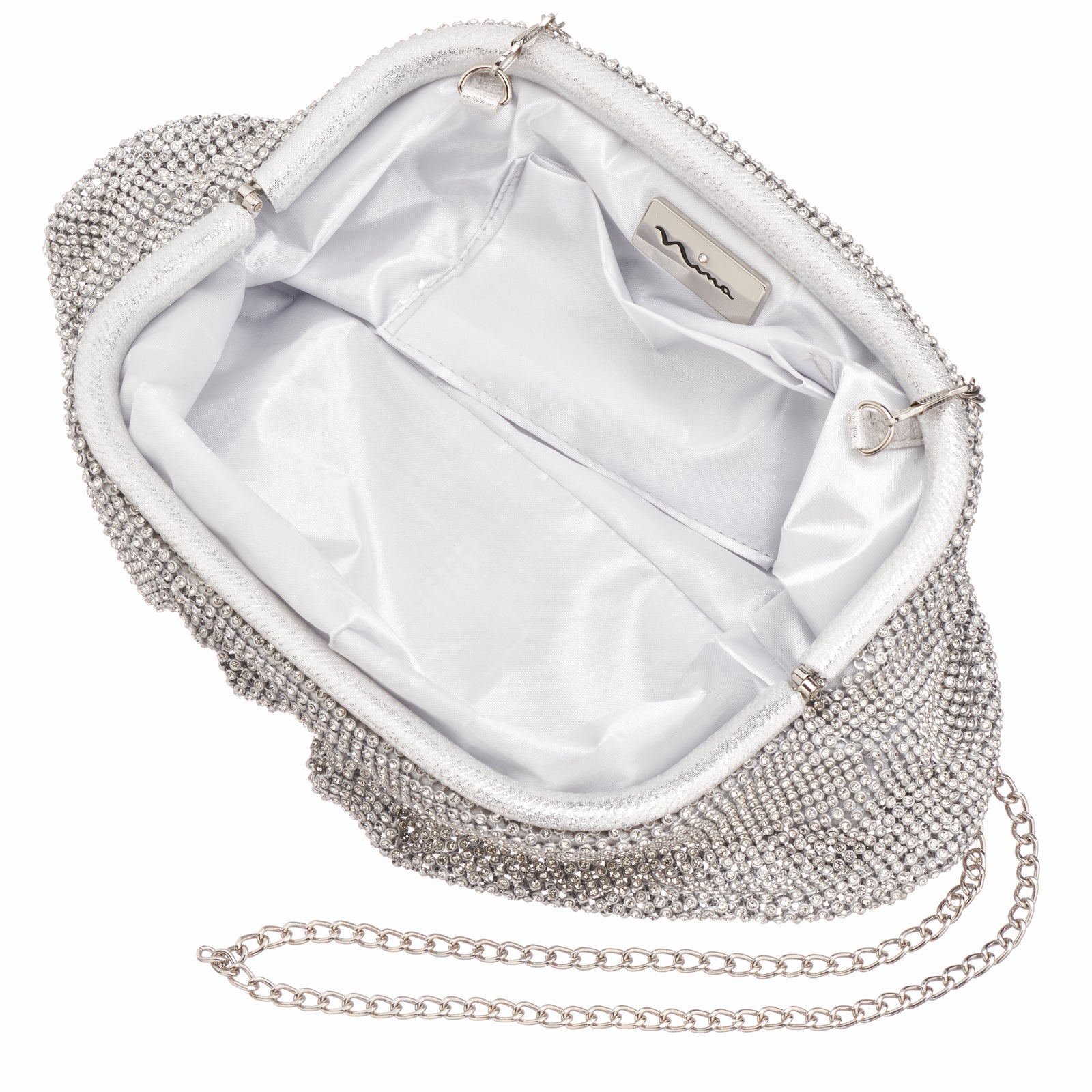 Womens Alexia Grey Crystal Mesh Soft Clutch | Nina Shoes