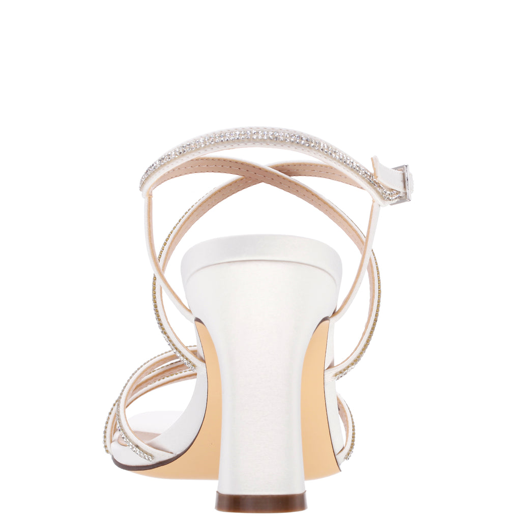 Womens Anna Ivory Satin Mid-Heel Strappy Dress Sandal – Nina Shoes