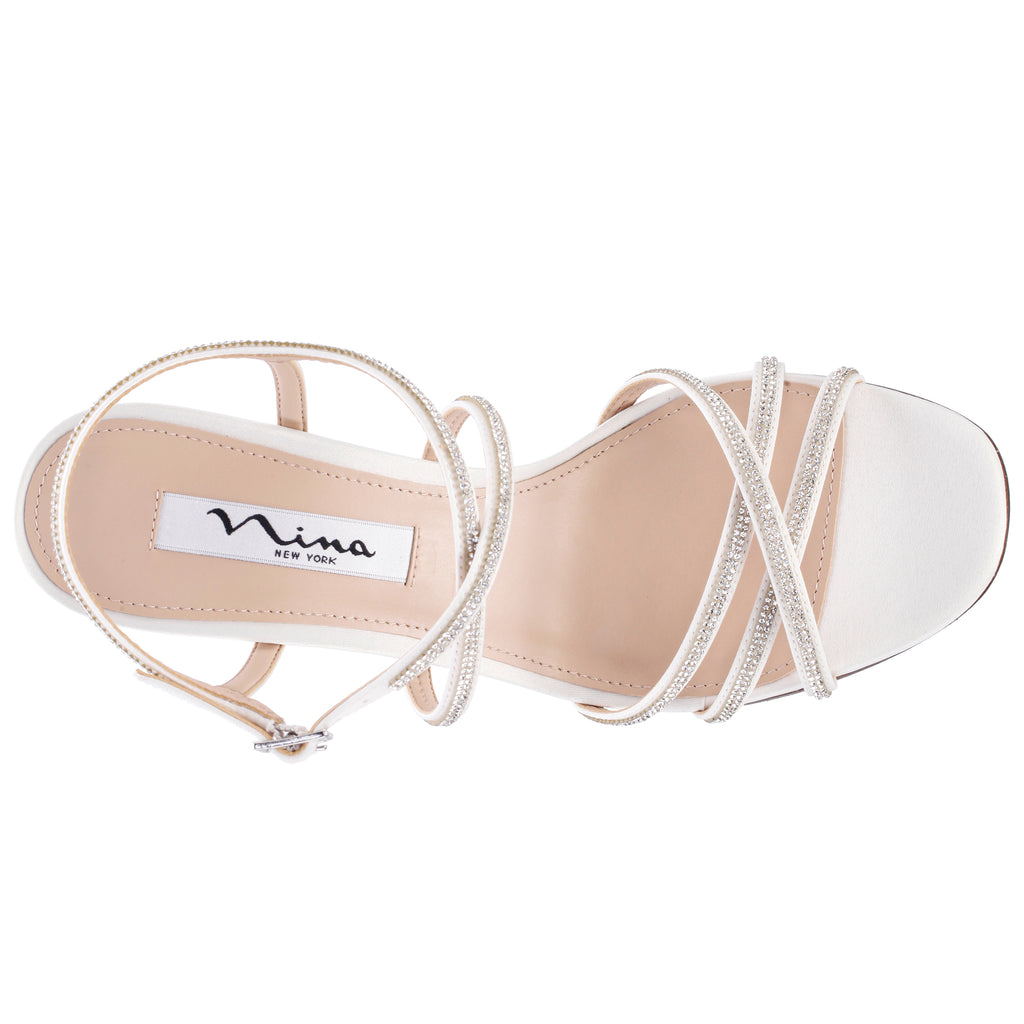 Womens Anna Ivory Satin Mid-Heel Strappy Dress Sandal – Nina Shoes