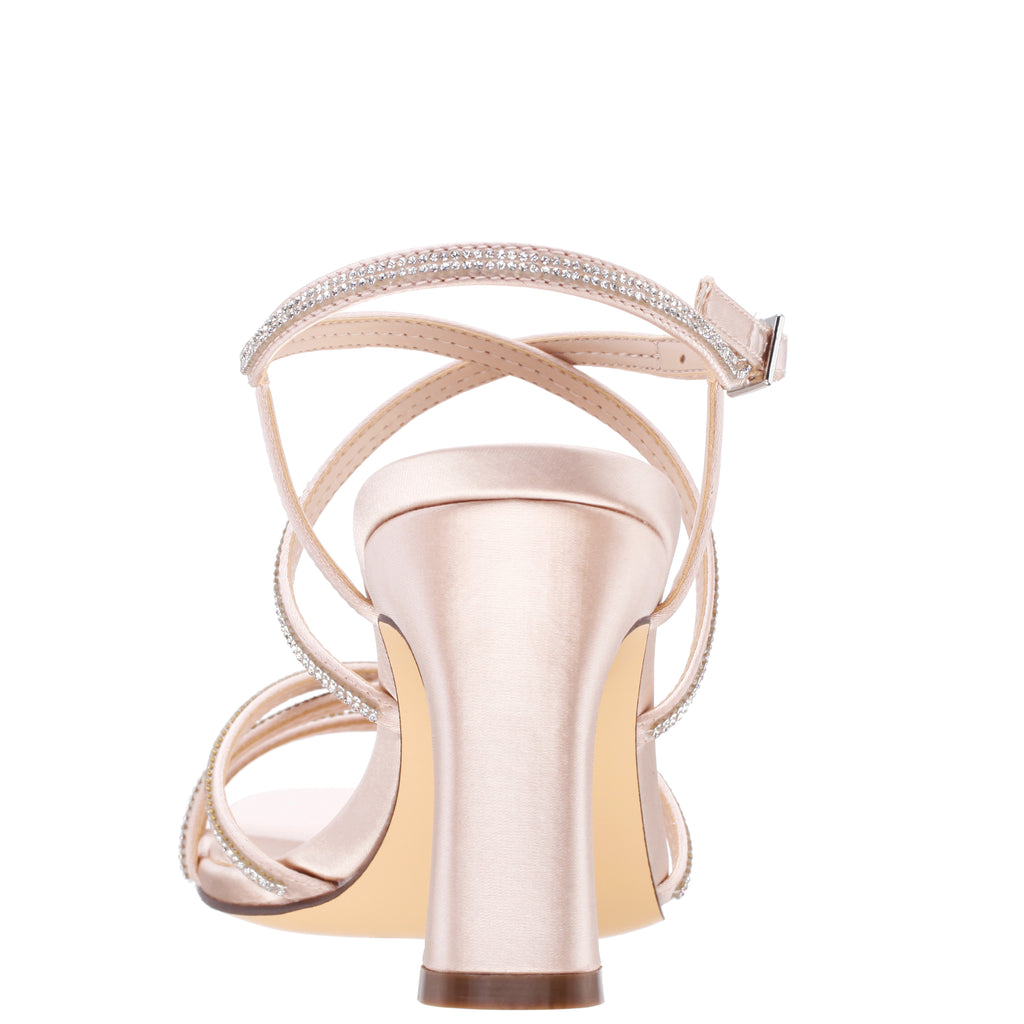 Womens Anna Pearl Rose Satin Mid-Heel Strappy Dress Sandal – Nina Shoes