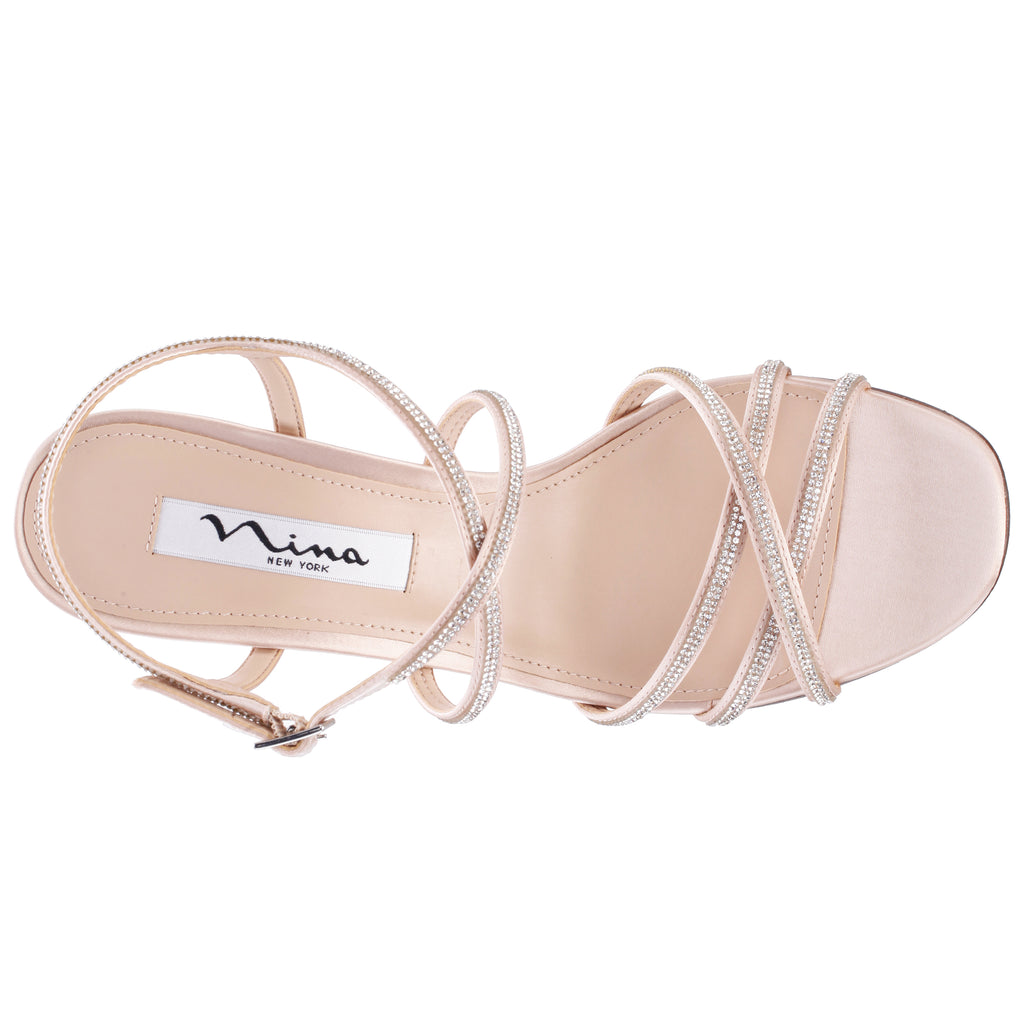 Womens Anna Pearl Rose Satin Mid-Heel Strappy Dress Sandal – Nina Shoes