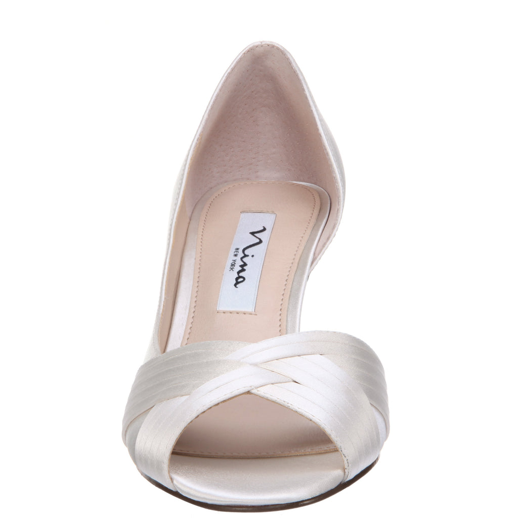 Womens Contesa Ivory Satin Peep-Toe D'orsay Mid-Heel Dressy Pump | Nina ...