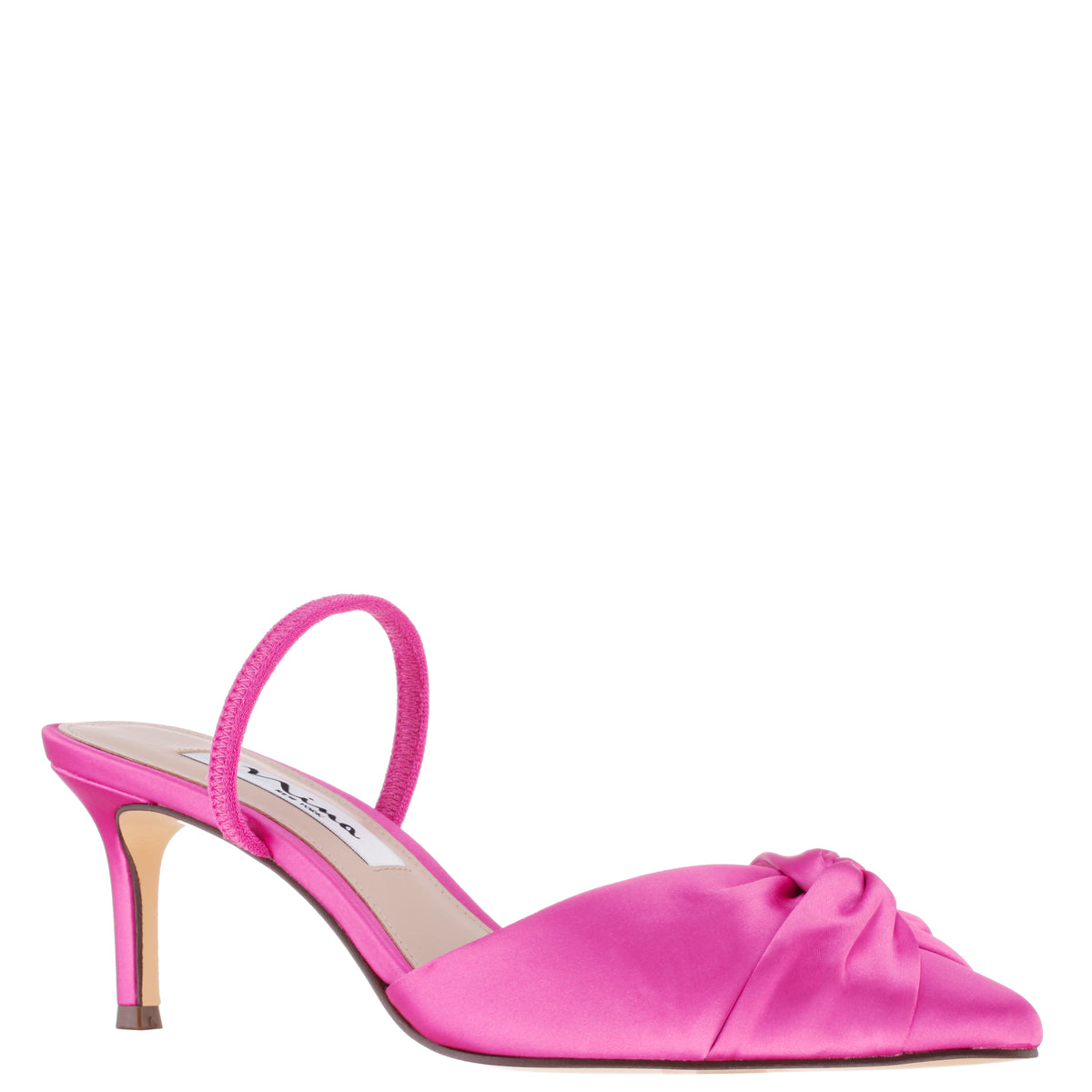 Womens Nemera Pink Satin Mid-Heel Slingback Pointy-Toe Pump | Nina Shoes