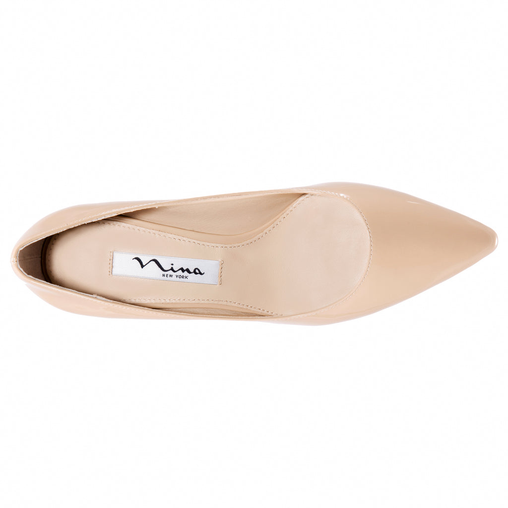 Womens Nina60 Latte Patent Leatherette Mid-Heel Classic Pump | Nina Shoes