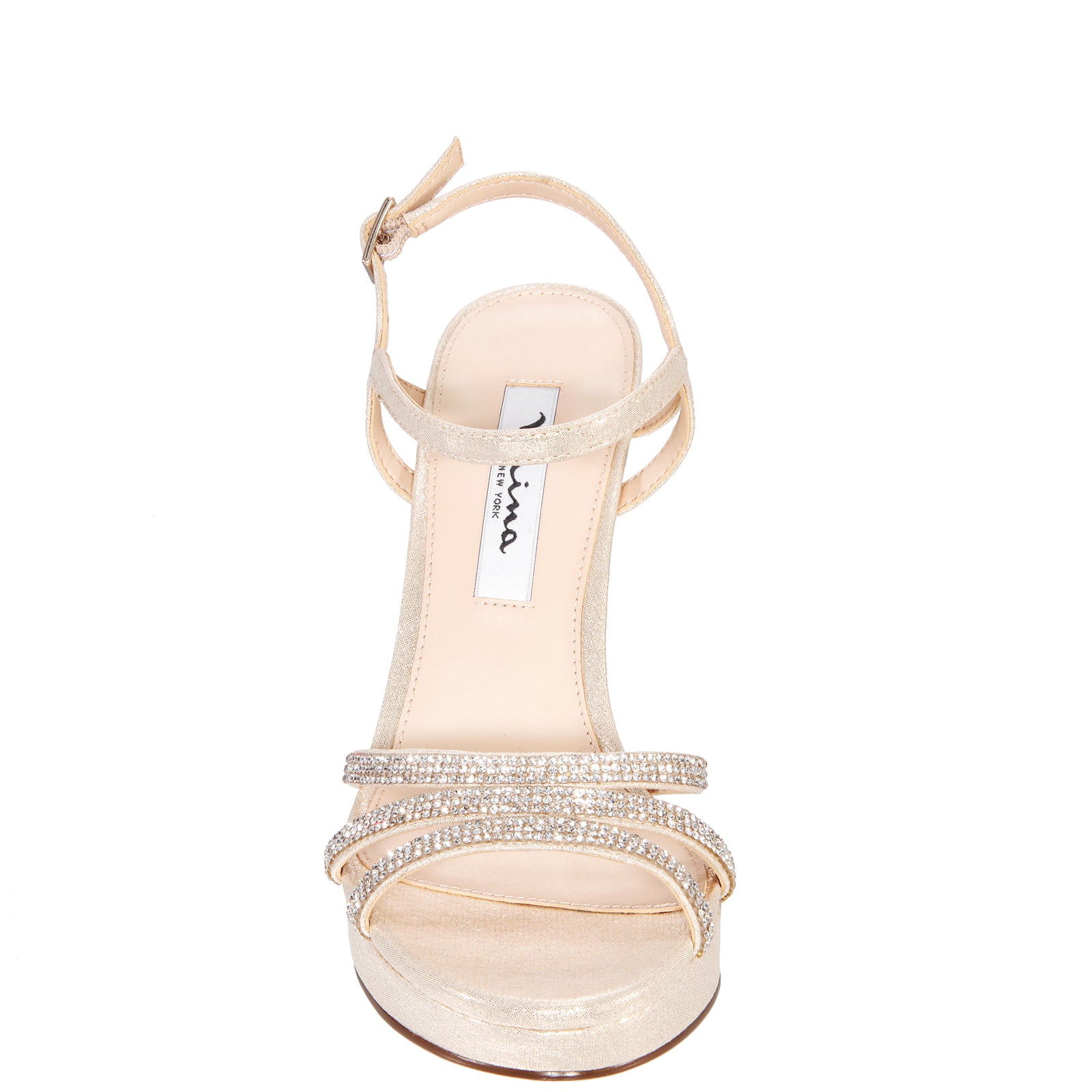 Womens Saralyn Platino Metallic Suedette with Crystal Bands Platform ...