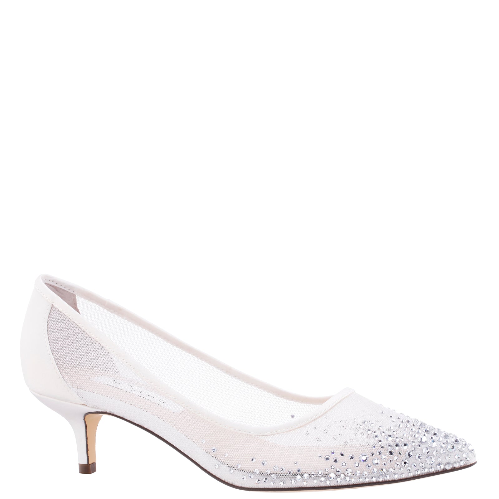 Womens Sofie White Mesh with Faceted Crystals Kitten-Heel Pumps | Nina ...
