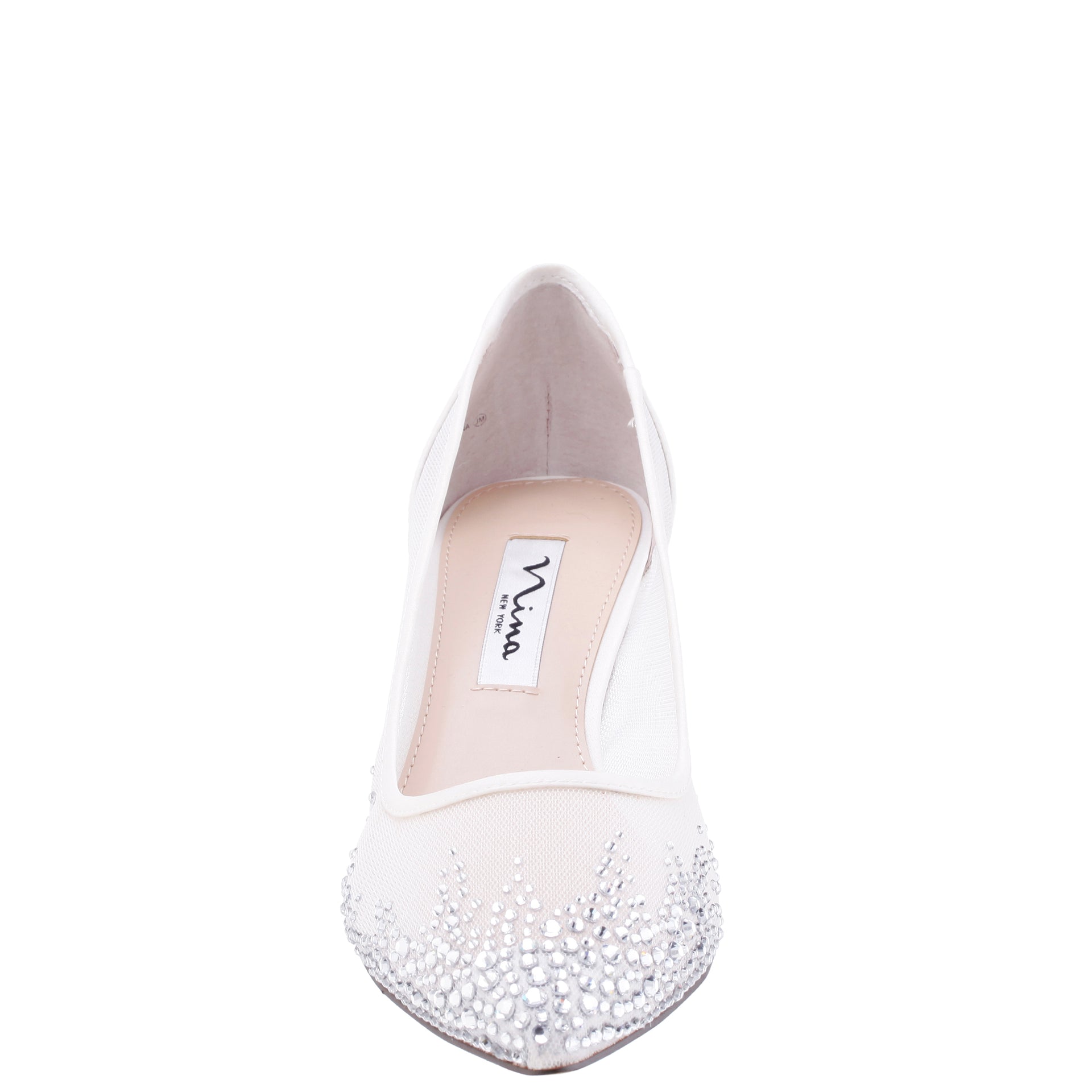 Womens Sofie White Mesh with Faceted Crystals Kitten-Heel Pumps | Nina ...