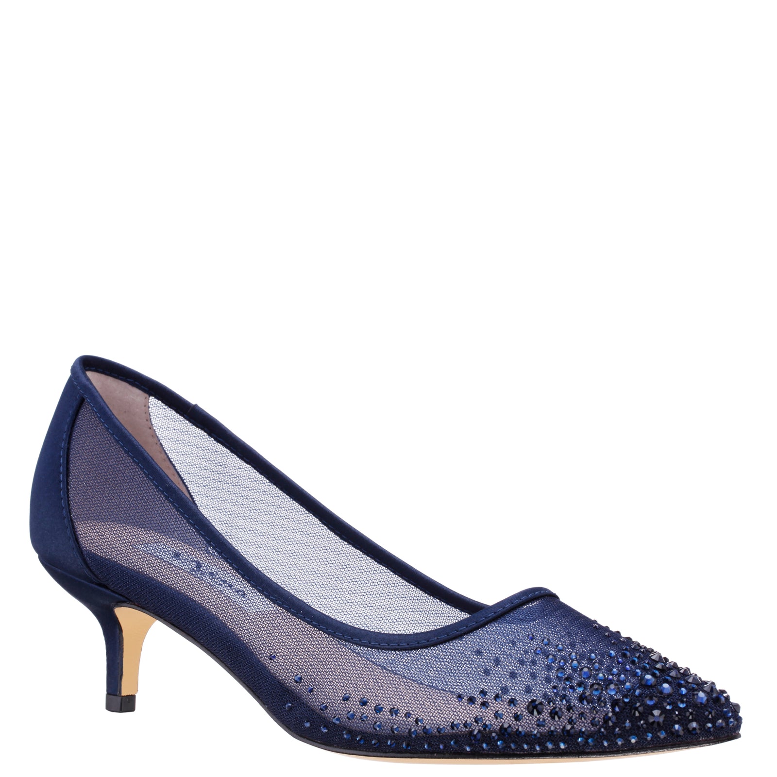 Womens Sofie Blue Mesh with Faceted Crystals Kitten-Heel Pumps | Nina Shoes