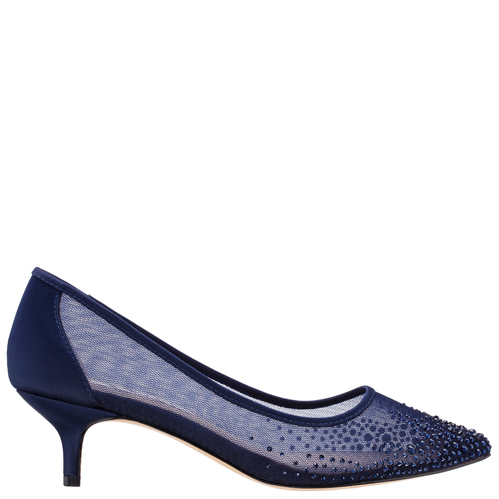 Womens Sofie Blue Mesh with Faceted Crystals Kitten-Heel Pumps | Nina Shoes