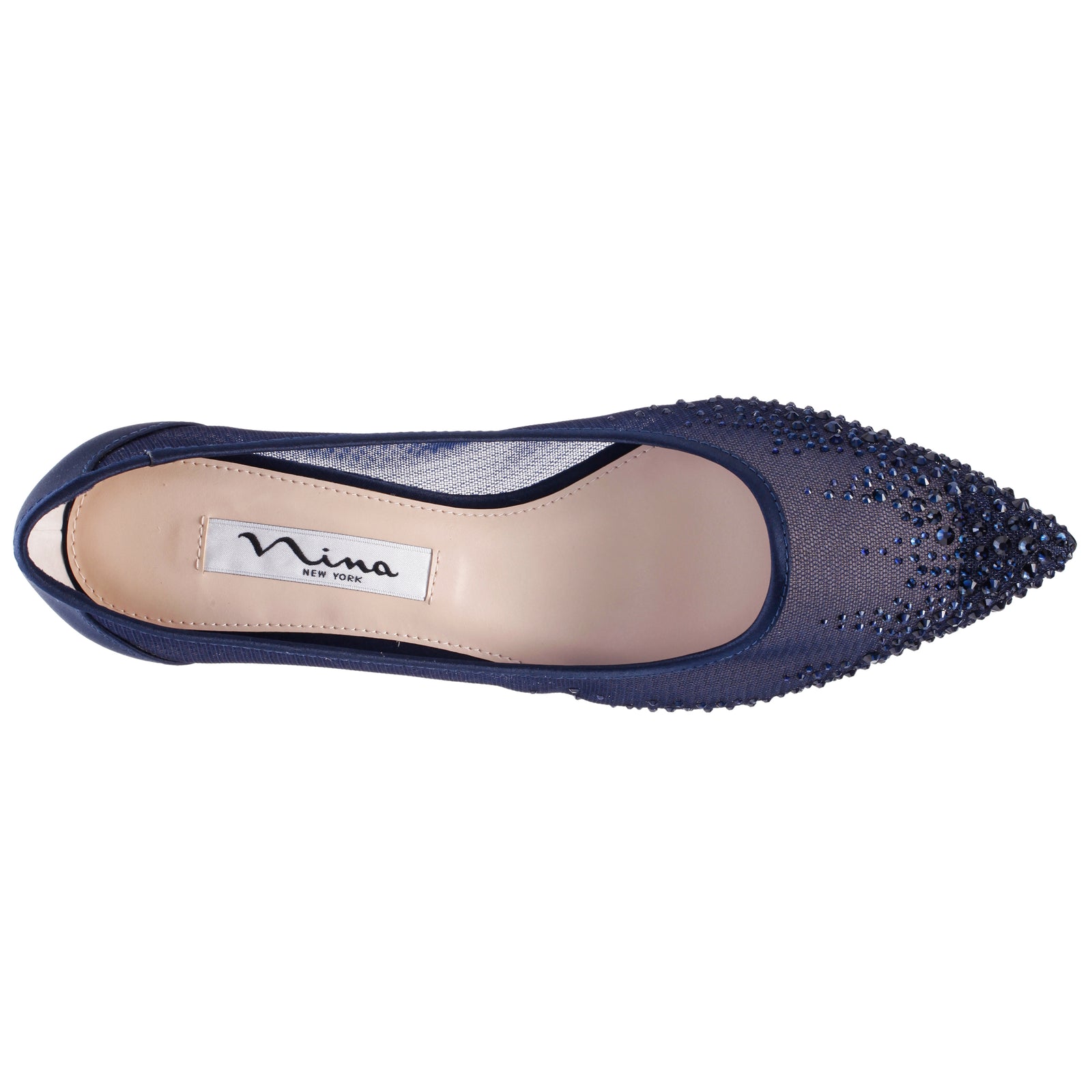 Womens Sofie Blue Mesh with Faceted Crystals Kitten-Heel Pumps | Nina Shoes