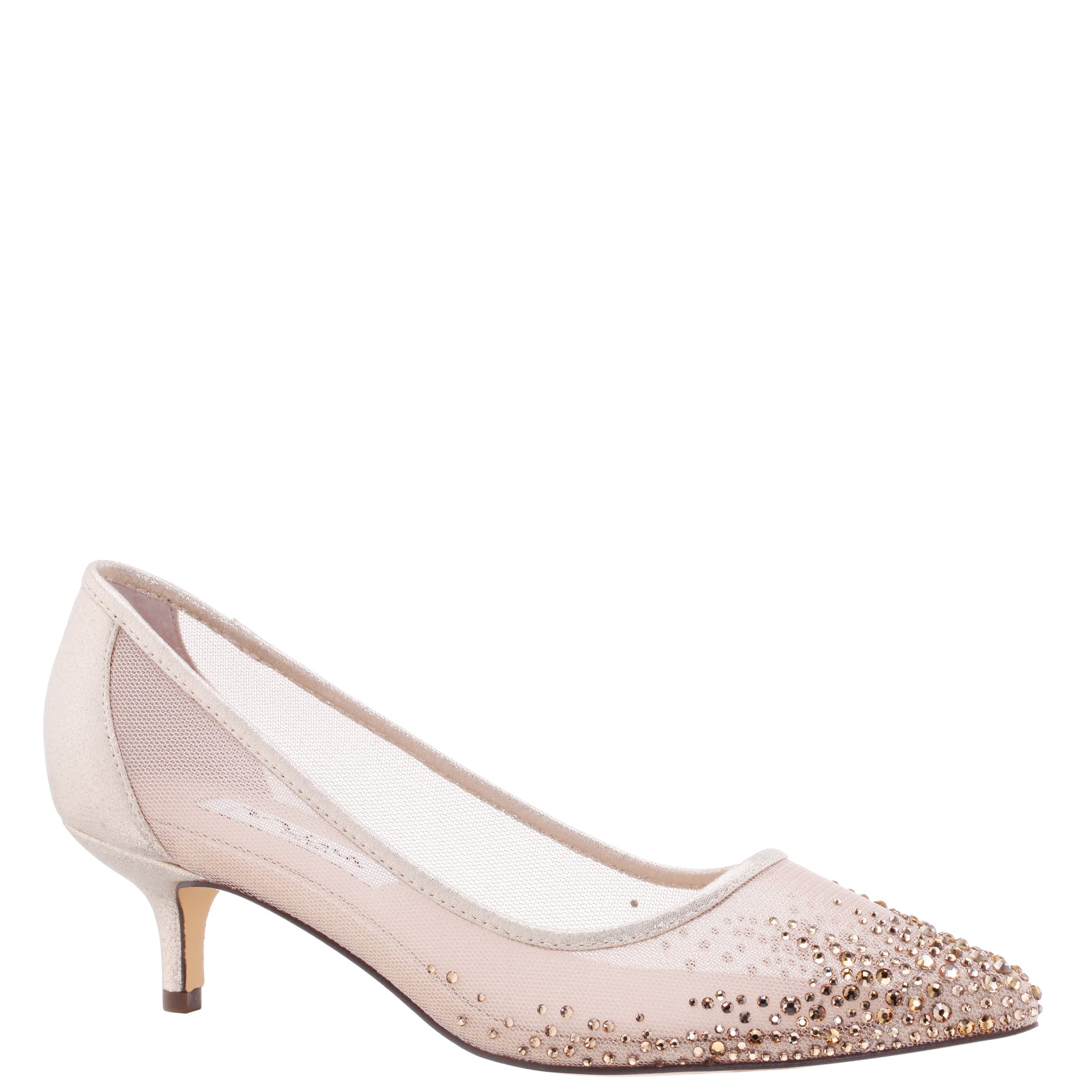 Womens Sofie Platino Mesh with Faceted Crystals Kitten-Heel Pumps | Nina Shoes