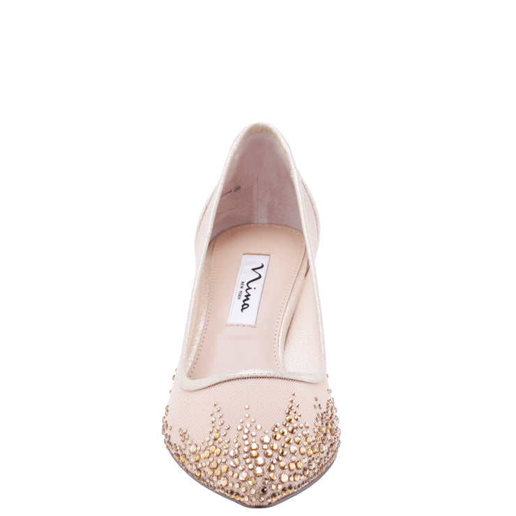 Womens Sofie Platino Mesh with Faceted Crystals Kitten-Heel Pumps ...