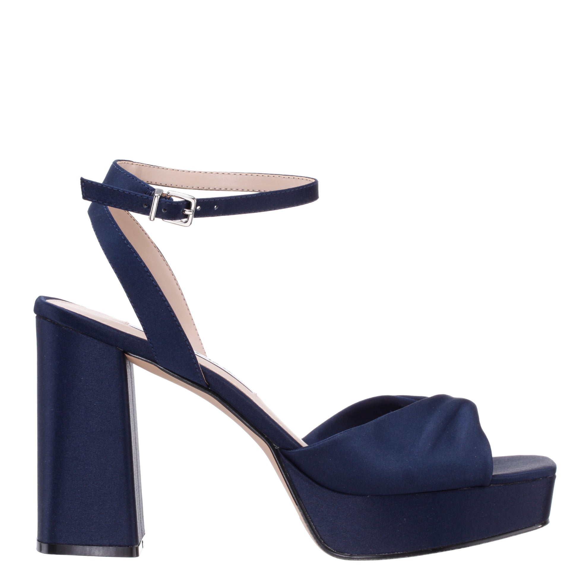 Womens Stacie Blue Satin Block-Heel Platform Sandals with Twist-Front ...