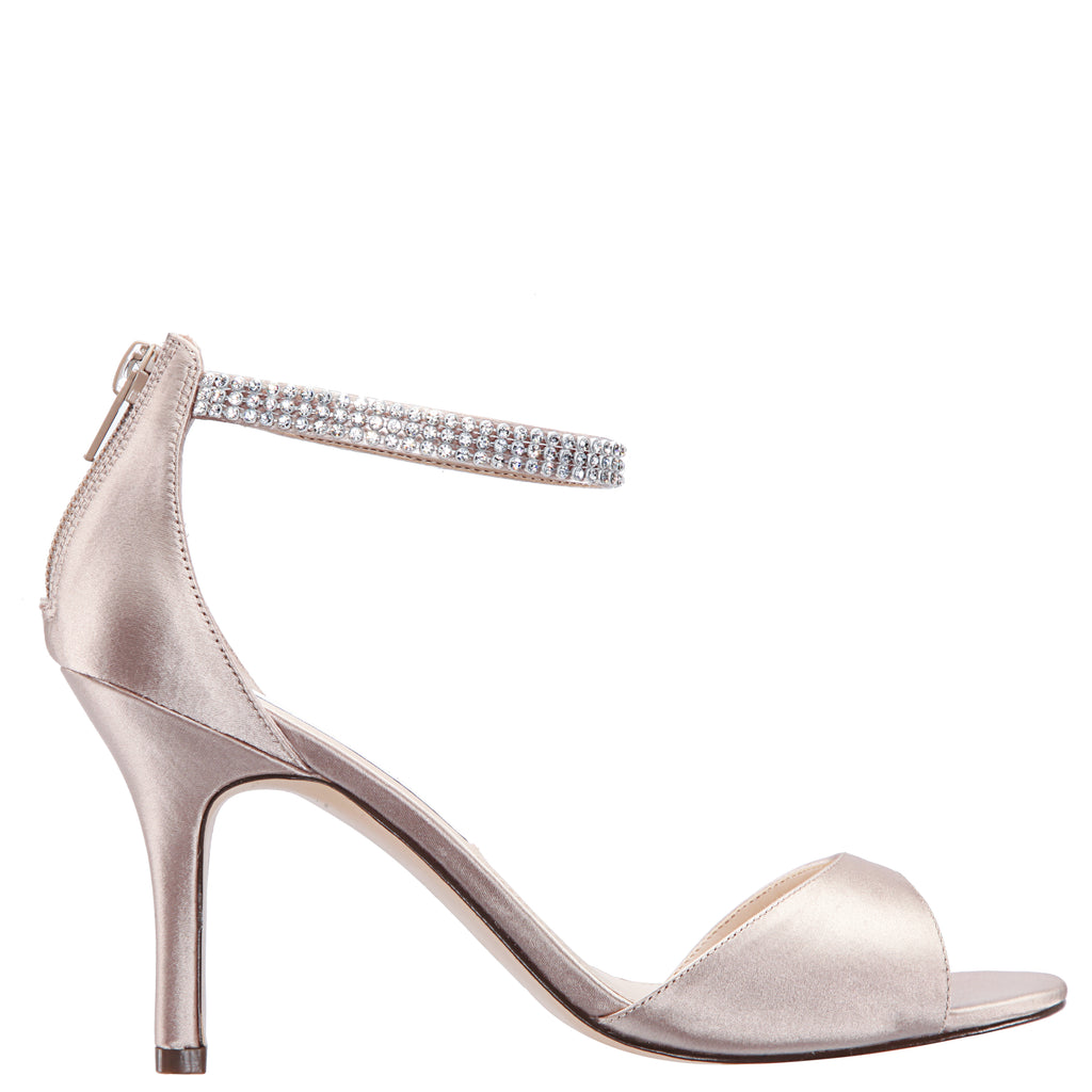 Womens Volanda Champagne Satin Crystal Ankle-Strap High-Heel Dressy ...