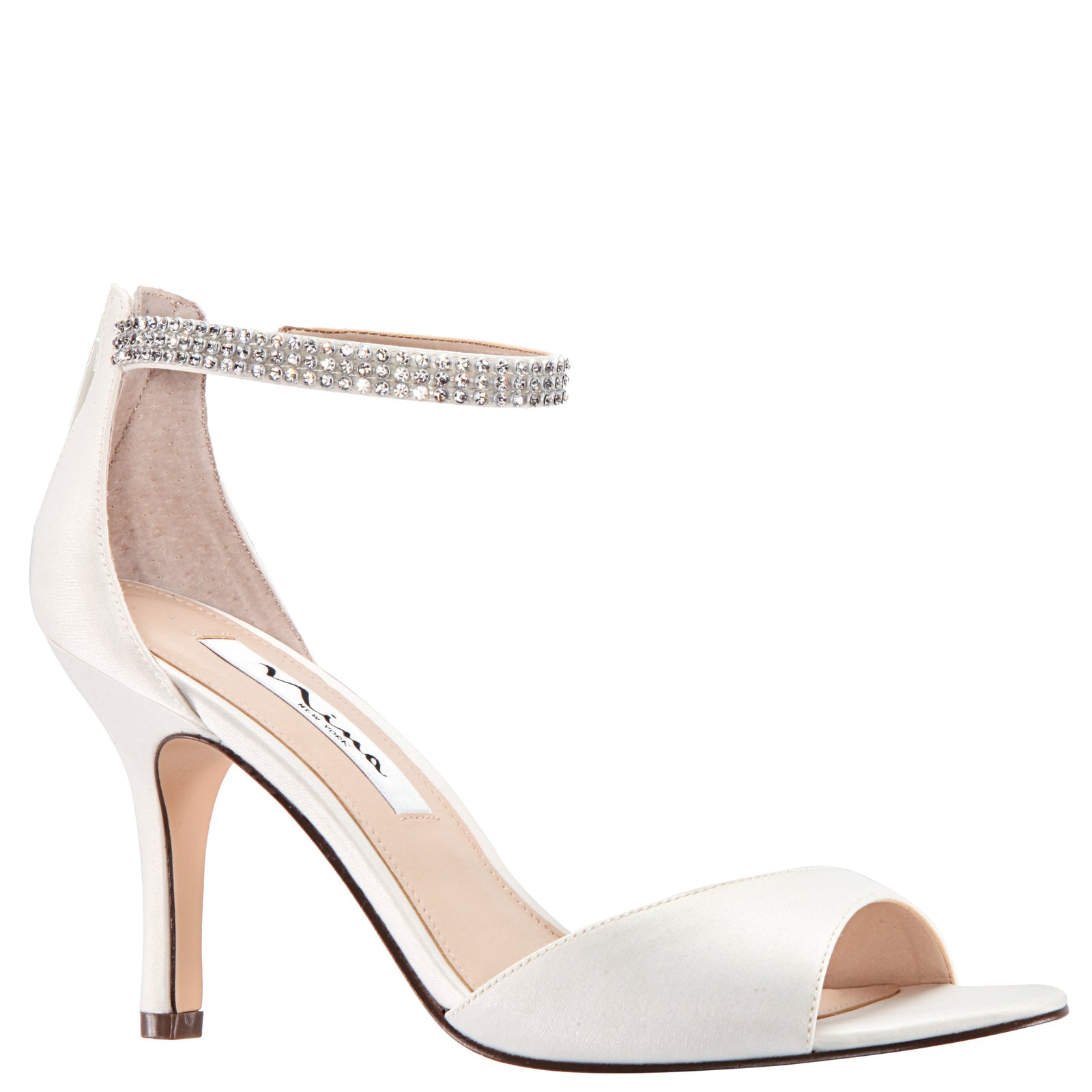 Womens Volanda White Satin with Crystal Ankle-Bracelet Sandals and ...