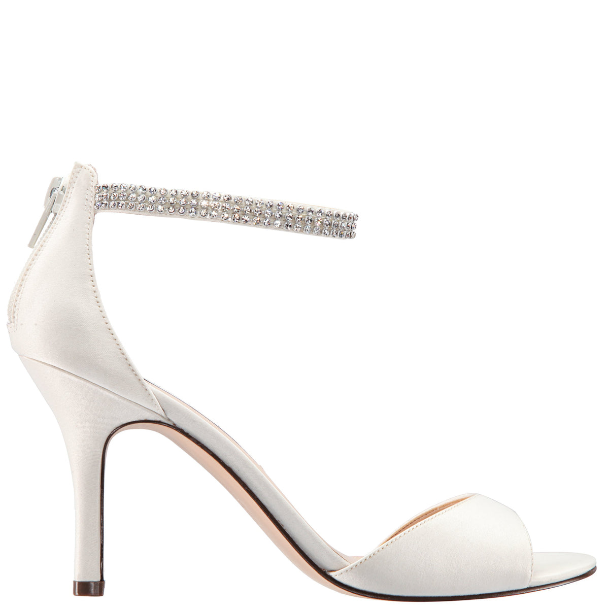 Womens Volanda White Satin with Crystal Ankle-Bracelet Sandals and ...